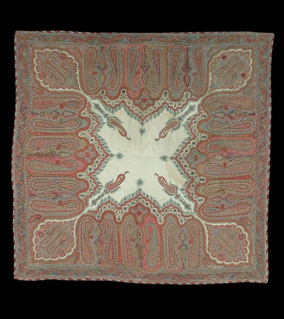 Bonhams : A silk embroidered woven wool Shoulder Mantle (rumal) Kashmir ...