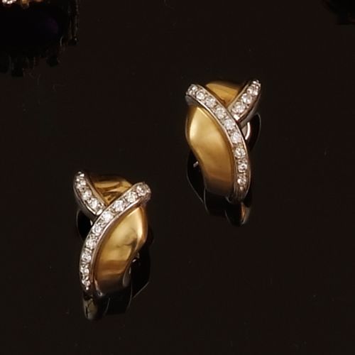 Bonhams : A pair of two colour diamond set earclips