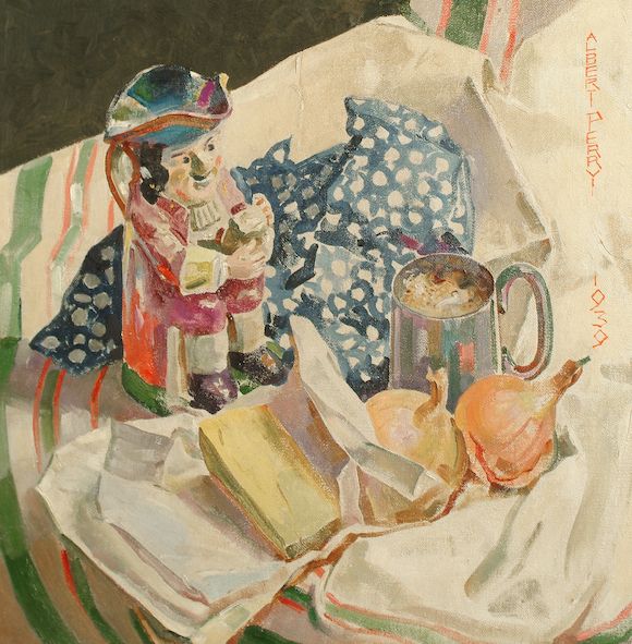 Bonhams : Albert Perry (British, 20th Century) Still life with onions ...