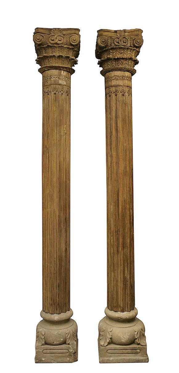 Bonhams : An impressive pair of fluted wood columns,