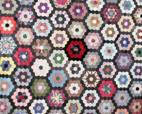 Bonhams : Two Victorian unfinished hexagonal patchworks