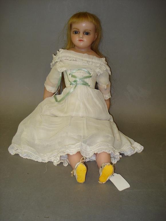 Bonhams Early Poured Wax Shoulder Head Doll