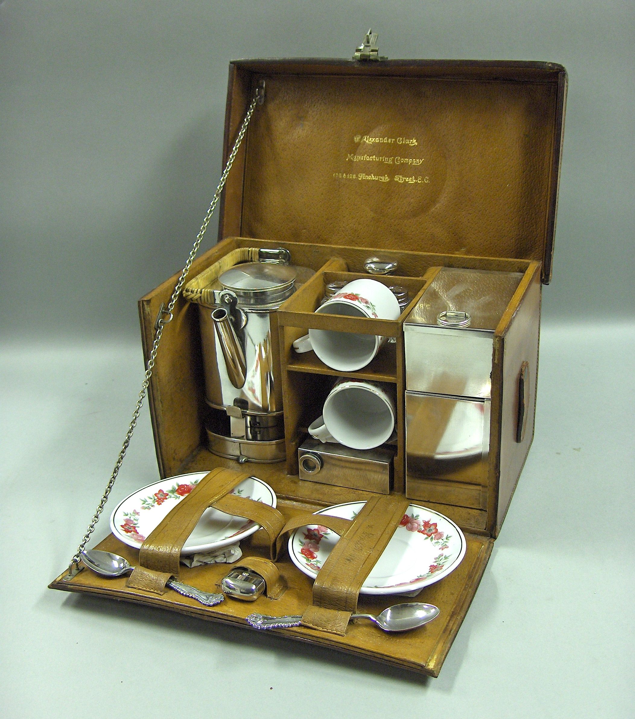 Bonhams Cars : A honey leather cased 2-person tea set, by Alexander ...