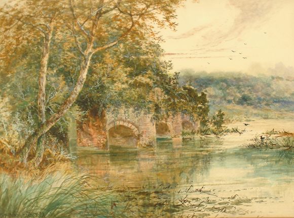 Bonhams : Arthur Brandish Holte (British, active 1883-1894) A river scene 27.5 x 37.5cm (10 3/4 ...