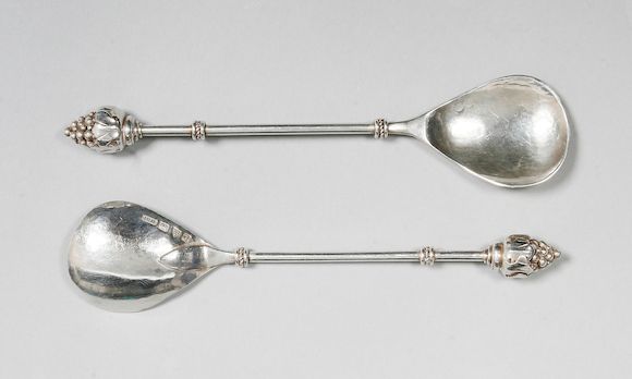 Bonhams : A pair of Arts and Crafts silver spoons by Helen Holmes ...