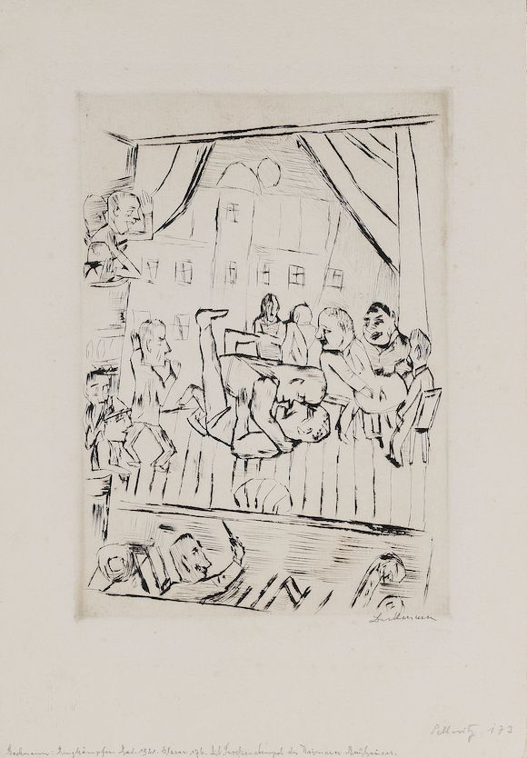 Bonhams : Max Beckmann (German, 1884-1950) The Wrestlers Drypoint, 1921 ...