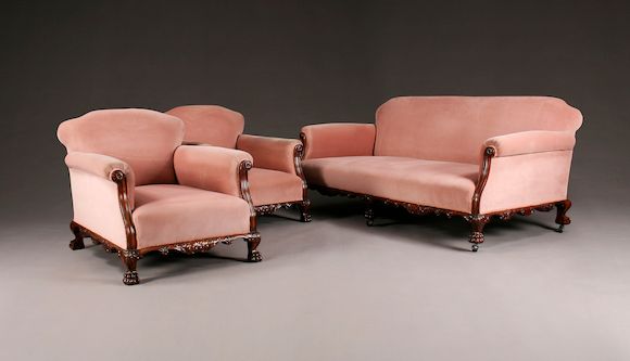 Bonhams : A substantial carved mahogany framed three piece drawing room ...