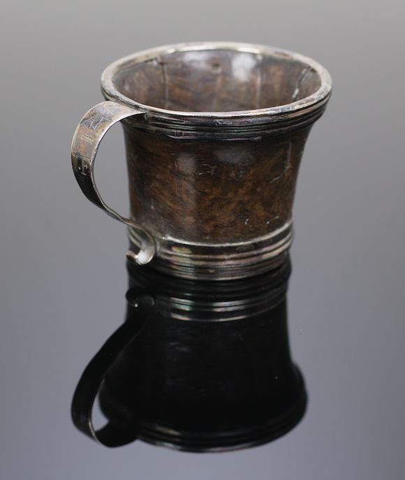 Bonhams : An early 18th century silver-mounted burr wood dram cup ...