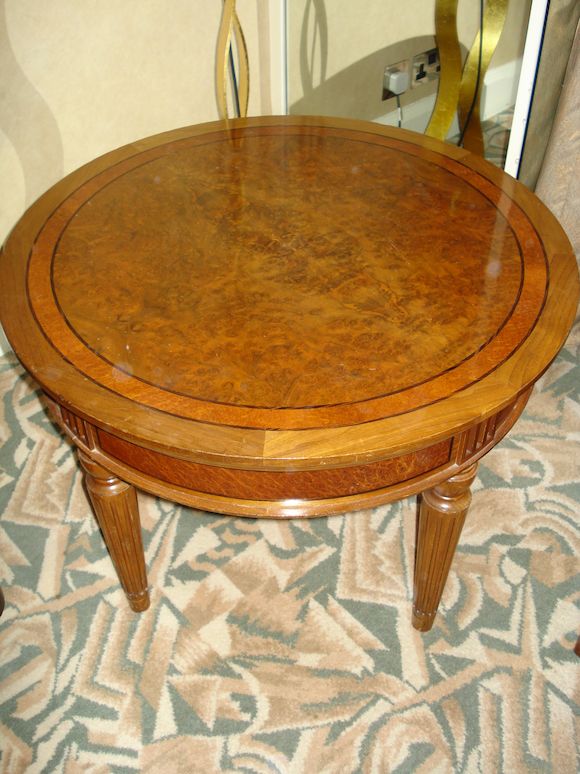 Bonhams : A burr walnut, walnut and amboyna circular low table