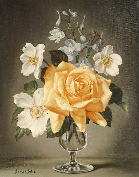 Bonhams : James Noble (British, 1919-1989) Rose, Delphinium and ...