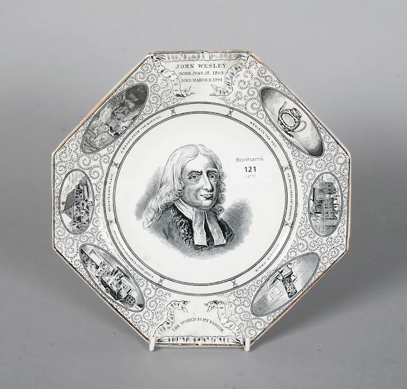 Bonhams : A John Wesley in memoriam octagonal plate 19th century,