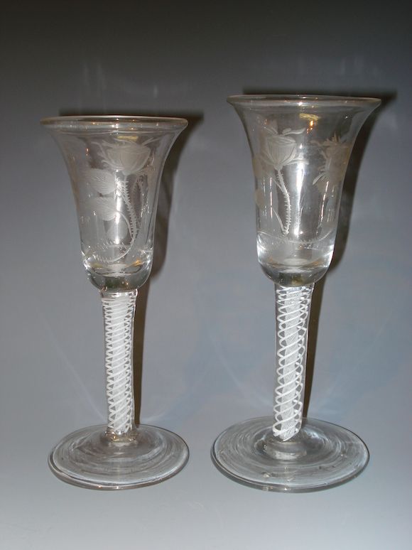 Bonhams : Two Jacobite style opaque twist glasses 19th century ...
