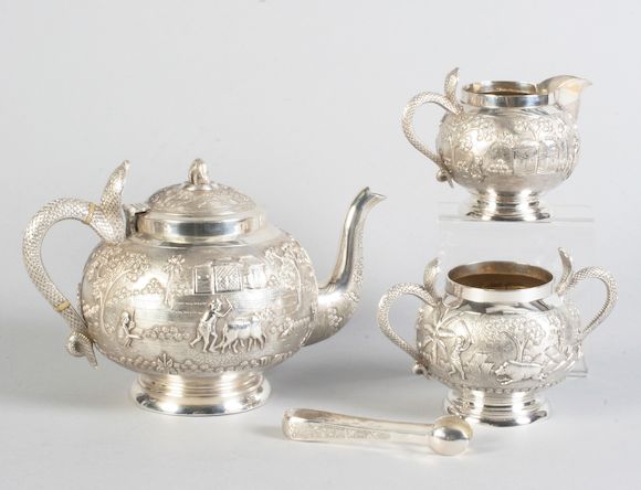 Bonhams : A late 19th/ early 20th century Indian three piece tea set ...