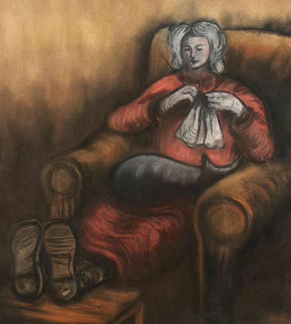 Bonhams : Theodore Major (British, 1908-1999) Woman knitting,