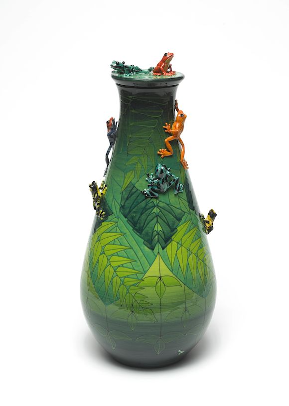 Bonhams : 'Tree Frogs' A Large Flask Vase and Cover