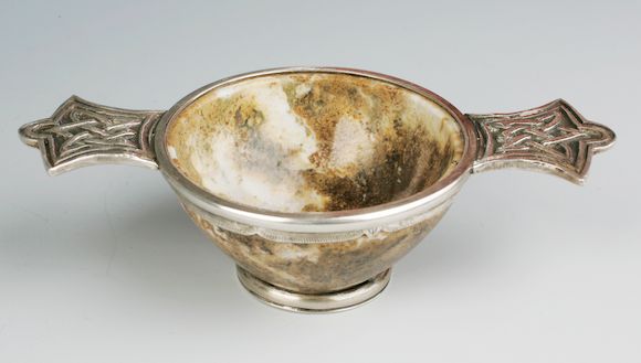 Bonhams : An 18th century silver mounted agate quaich With makers mark ...