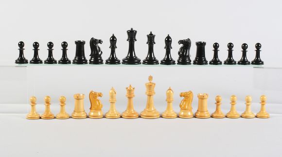 Bonhams : A Jaques Staunton pattern boxwood and ebonised weighted chess ...