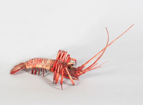 Bonhams : A Japanese red stained ivory articulated model of a crayfish ...