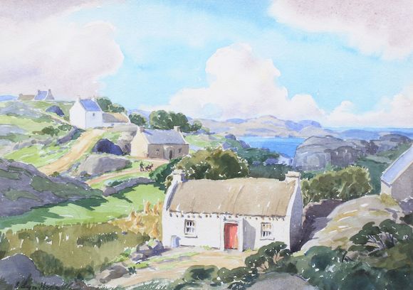 Bonhams : E** Lyn Hope (Irish, active 1940-1958) 'Cottages in the ...