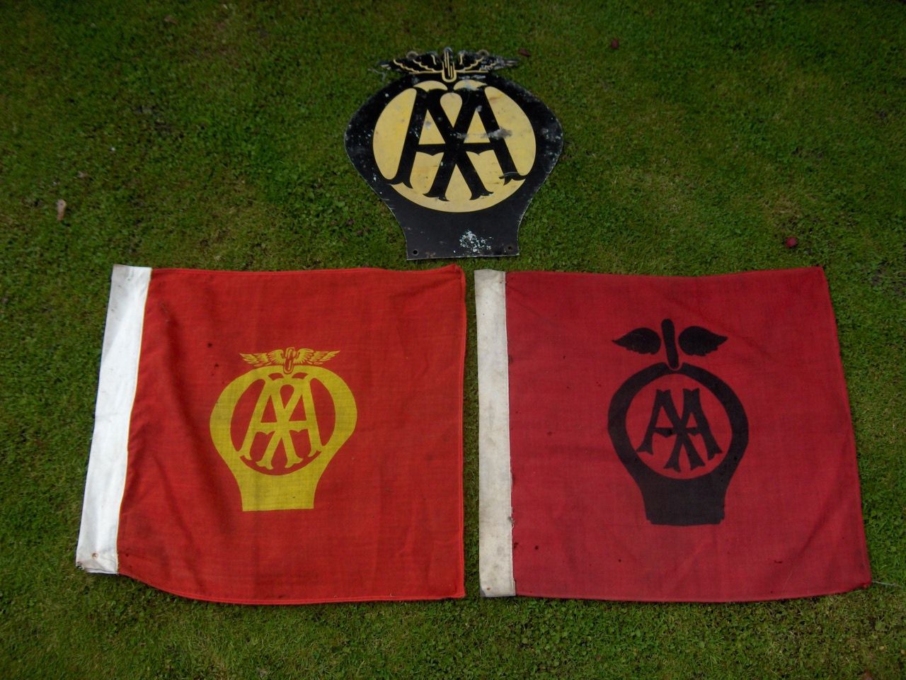 Bonhams Cars : Two AA flags and a printed tin sign,