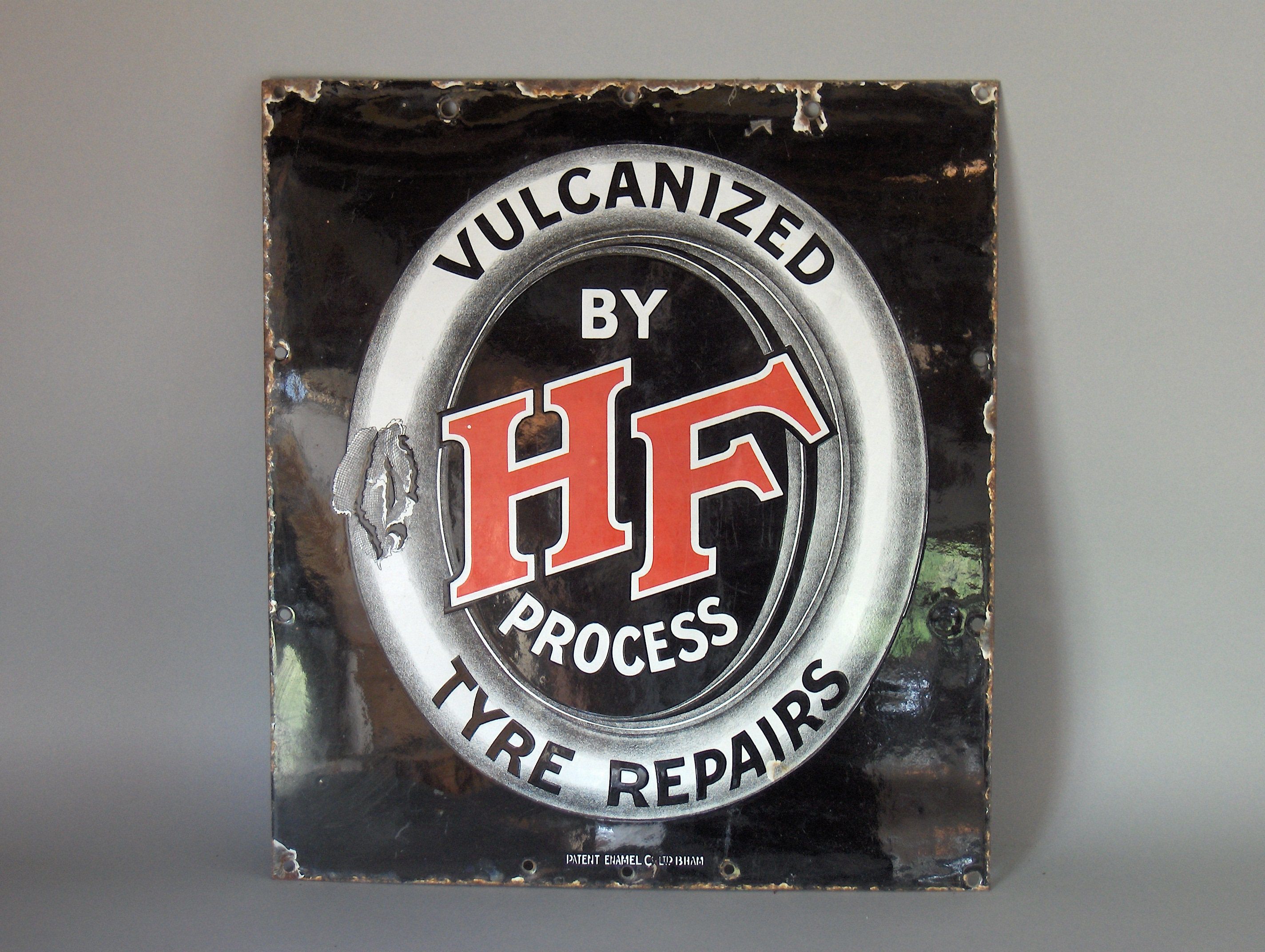 Bonhams Cars : A rare HF Process Vulcanized Tyre Repairs enamel sign,