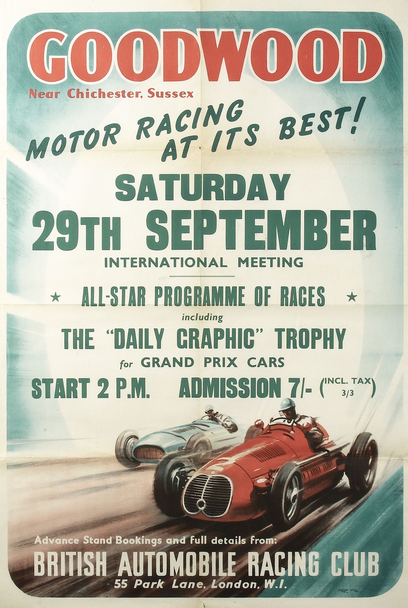 Bonhams Cars : A Goodwood race meeting poster,