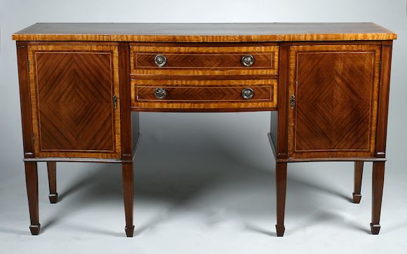 Bonhams : An Edwardian mahogany and wide satinwood banded serpentine ...