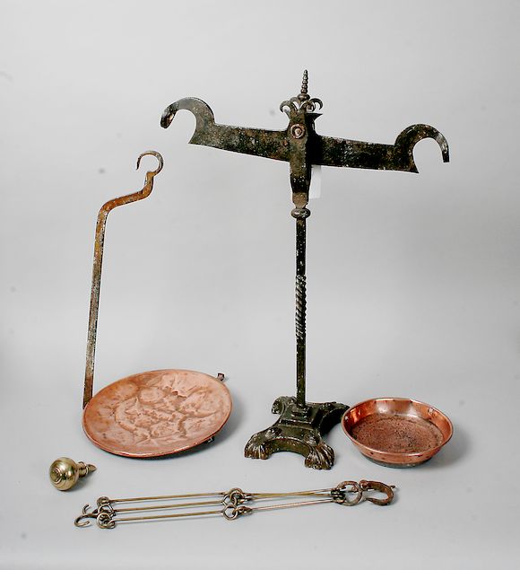 Bonhams : A set 19th century iron and copper shop balance scales