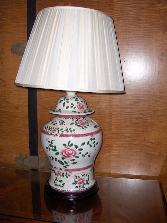 Bonhams : A large pair of polychrome decorated ceramic table lamp bases
