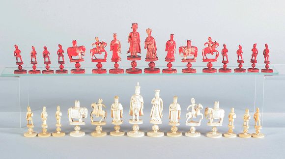 Bonhams : A 19th century Canton export 'King George' chess set