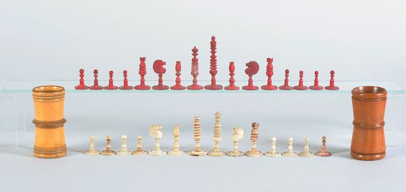 Bonhams : A small mid-19th century English bone playing chess set