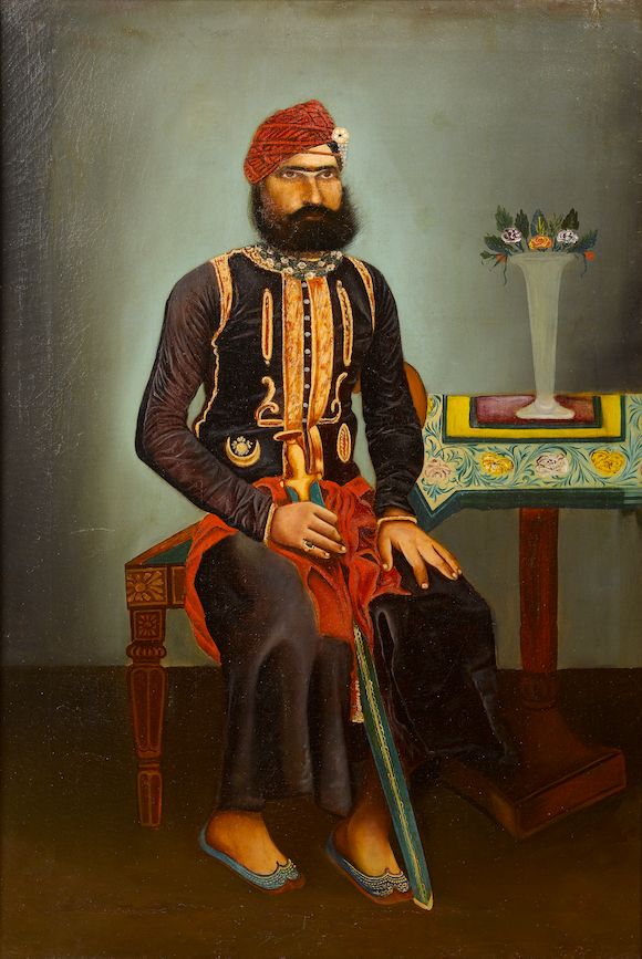 Bonhams : A portrait of a prince seated at a table Rajasthan, late 19th ...