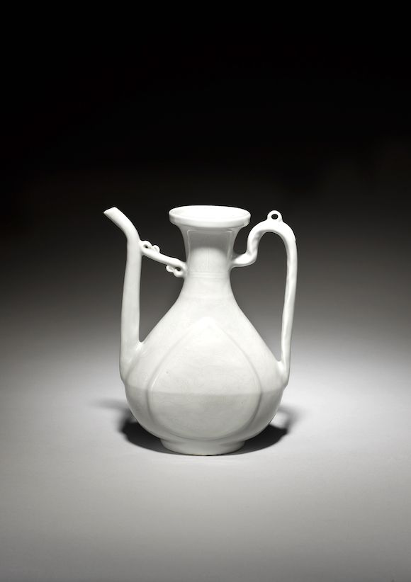 Bonhams : A fine and rare white-glazed ewer Wanli six-character mark ...