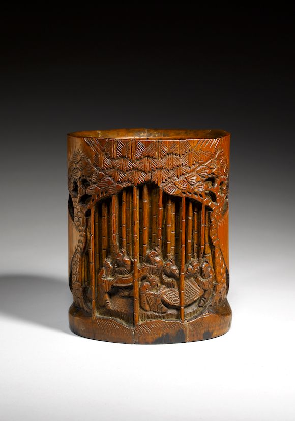 Bonhams : A carved bamboo brushpot, bitong 19th century