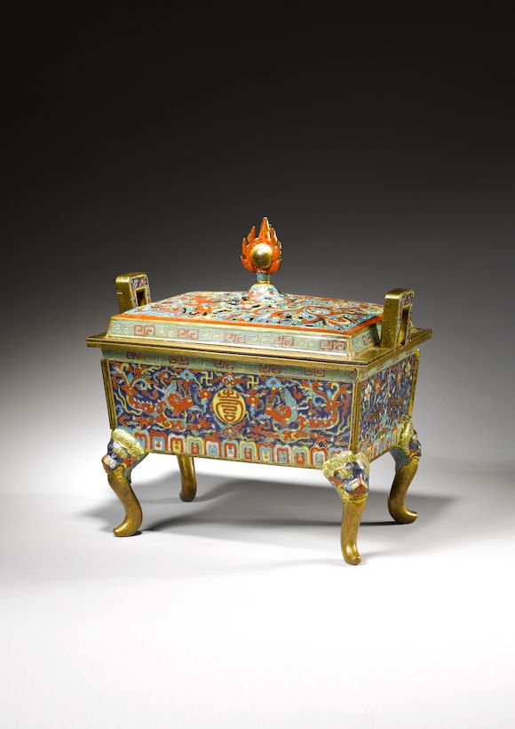 Bonhams : An important and extremely rare cloisonné enamel rectangular ...