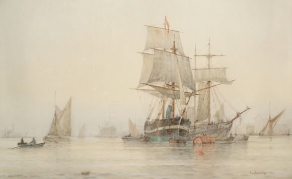 Bonhams : Frederick James Aldridge (1850-1933) Ships in a harbour