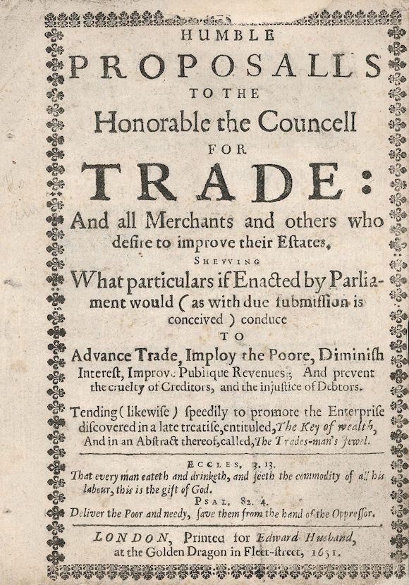 Bonhams : TRADE [POTTER (WILLIAM)] Humble Proposalls to the Honorable ...