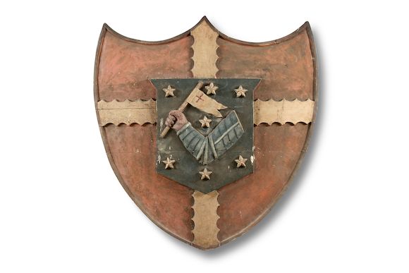Bonhams : A large 19th Century carved and painted pine armorial shield