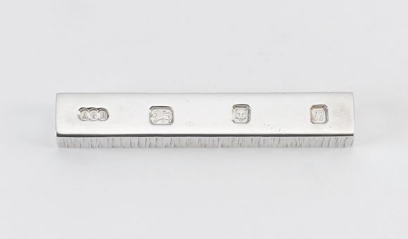 Bonhams : GERALD BENNEY : A silver bar paper weight, London 1968,