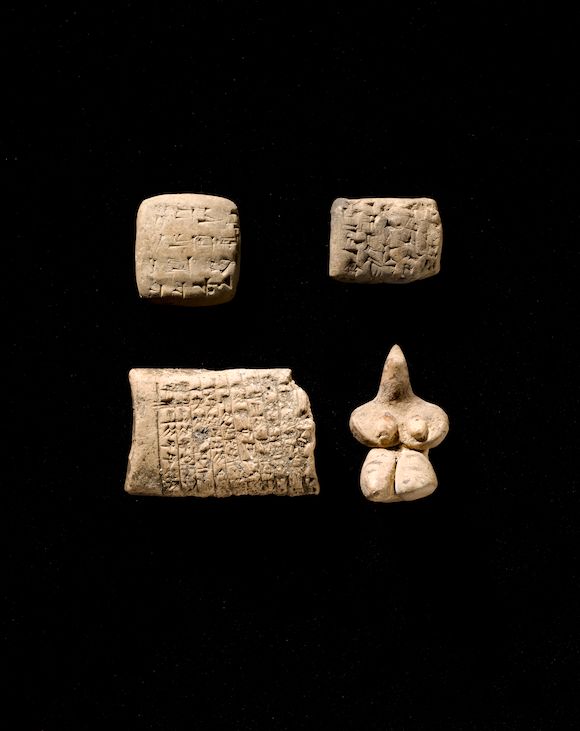 Bonhams : A Tel Halaf terracotta female fertility figurine and three ...