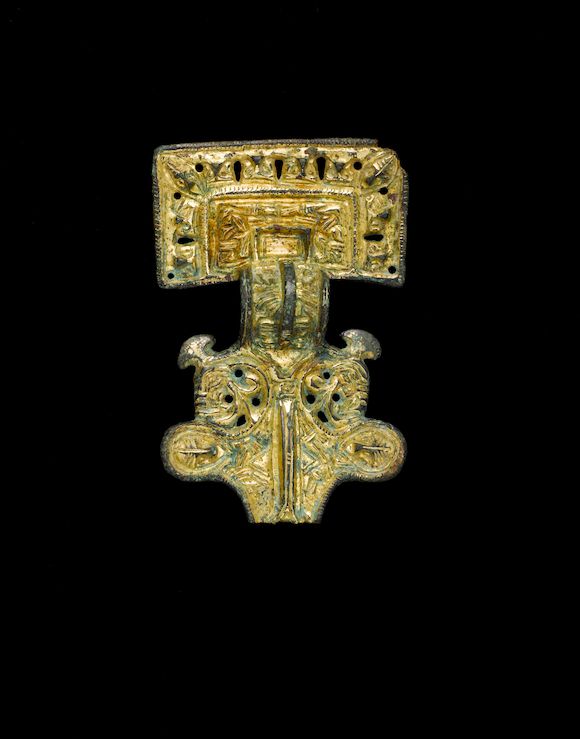 Bonhams : A large Anglo-Saxon gilt bronze square-headed fibula