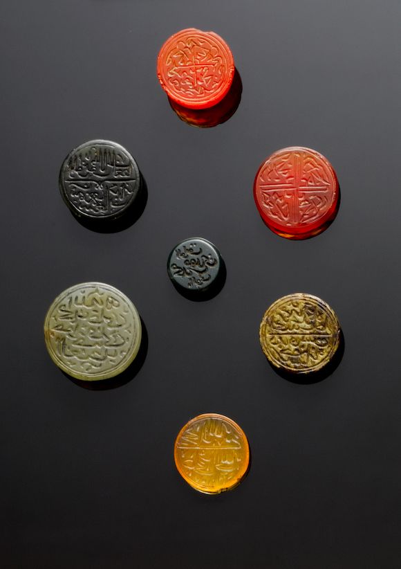 Bonhams : A group of seven Timurid hardstone Seals Persia, 14th - 16th ...