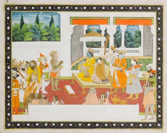 Bonhams : An illustration to the Ramayana: Rama and Sita enthroned on a ...