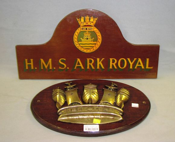 Bonhams : A painted naval name board, HMS Ark Royal 2