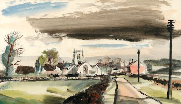 Bonhams : Rowland Suddaby (British, 1912-1973) Church and clouds