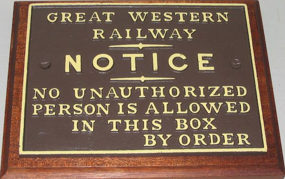 Bonhams : Cast iron GWR signal box door plate