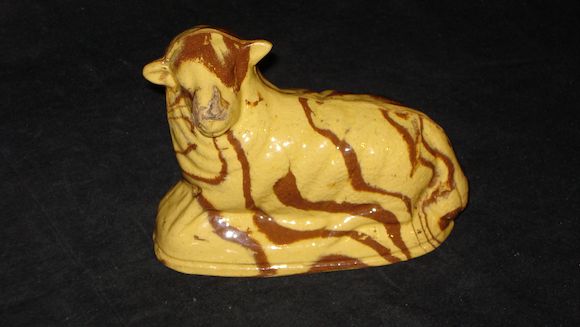 Bonhams : An agate ware figure of a recumbent sheep