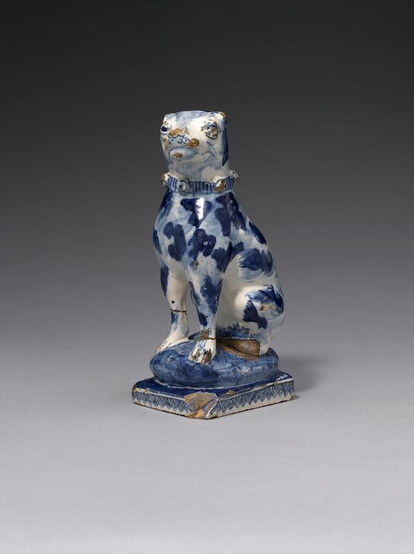 Bonhams : A Dutch Delft model of a seated dog 18th century