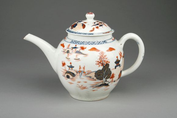 Bonhams : A Lowestoft porcelain teapot and cover