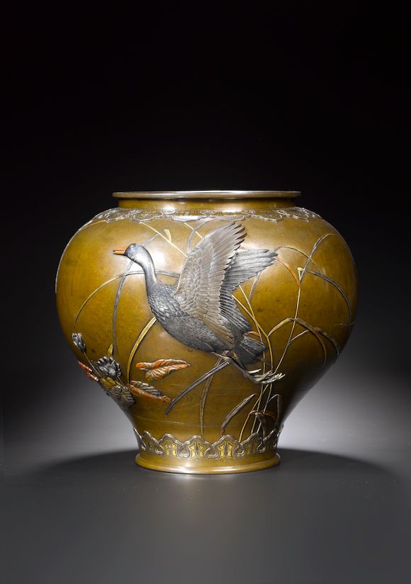 Bonhams : An inlaid bronze vase Attributed to Suzuki Chokichi for the ...